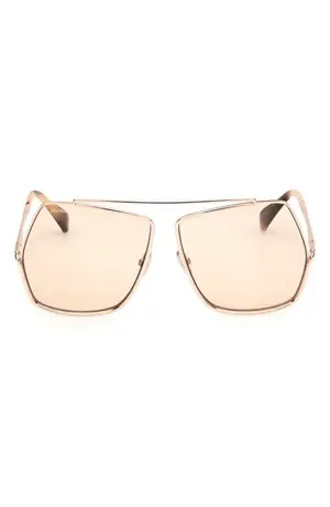 Max Mara 64mm Geometric Sunglasses - Shiny Rose Gold/brown