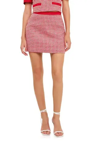 English Factory Houndstooth Tweed Miniskirt