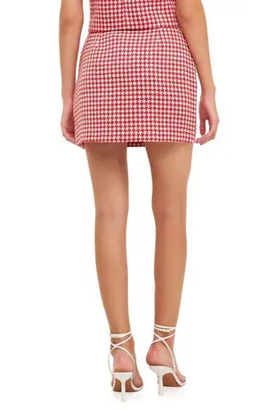 English Factory Houndstooth Tweed Miniskirt