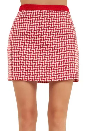 English Factory Houndstooth Tweed Miniskirt