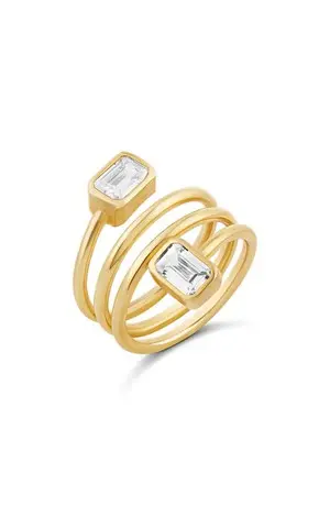 SHYMI Emerald Cut Spiral Statement Ring - Gold/white