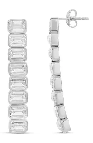 SHYMI Emerald Cut Drop Earrings - Silver/white