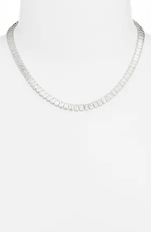 SHYMI Emerald Cut Tennis Necklace - Silver/ White