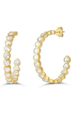 SHYMI Bezel Heart Inside Out Hoop Earrings - Gold/ White