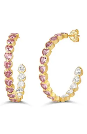 SHYMI Bezel Heart Inside Out Hoop Earrings - Gold/pink