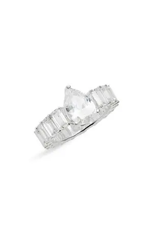 SHYMI Pear & Emerald Cut Cubic Zirconia Eternity Ring - Silver/white
