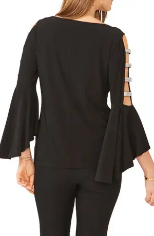 Chaus Rhinestone Ladder Trim Knit Blouse - Black