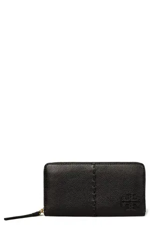 Tory Burch Mcgraw Continental Leather Zip Wallet - Black