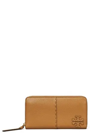 Tory Burch Mcgraw Continental Leather Zip Wallet Tiramisu