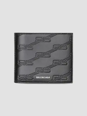 Balenciaga Embossed Monogram Square Folded Wallet In Box - Black