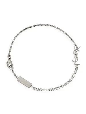 Saint Laurent Cassandre Charm Bracelet In Metal And Rhinestone - Palladium
