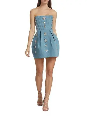BRONX AND BRONCO Maraya Denim Diamond Mini Dress