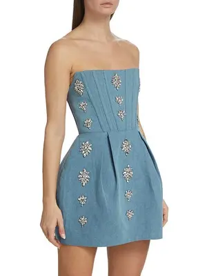 BRONX AND BRONCO Maraya Denim Diamond Mini Dress