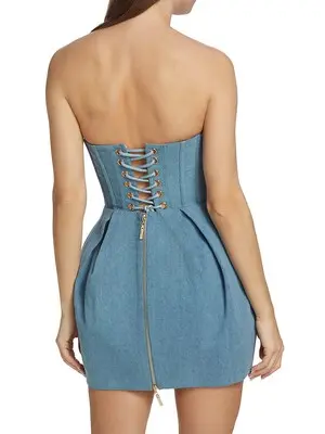 BRONX AND BRONCO Maraya Denim Diamond Mini Dress