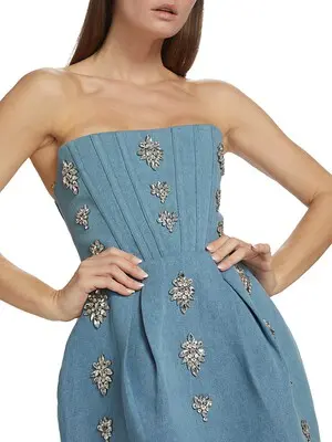 BRONX AND BRONCO Maraya Denim Diamond Mini Dress