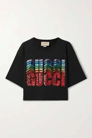Gucci Cropped Sequined Cotton-jersey T-shirt