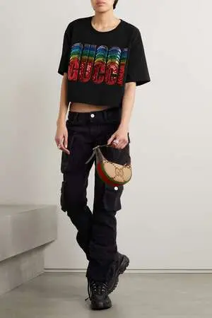 Gucci Cropped Sequined Cotton-jersey T-shirt
