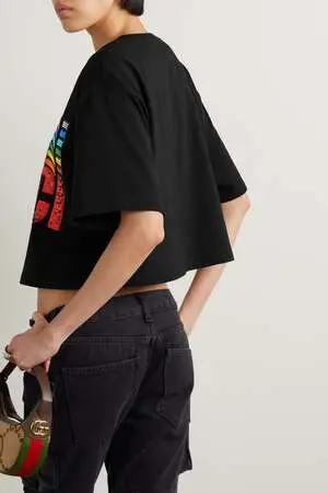 Gucci Cropped Sequined Cotton-jersey T-shirt