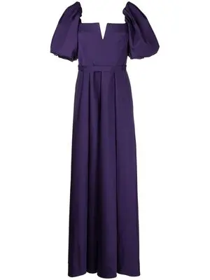 Alberta Ferretti Pleat-detail Gown With Puff Sleeves - Purple