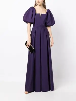 Alberta Ferretti Pleat-detail Gown With Puff Sleeves - Purple