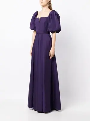 Alberta Ferretti Pleat-detail Gown With Puff Sleeves - Purple