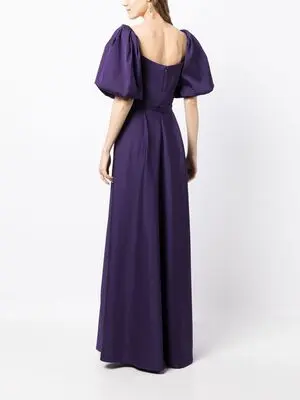 Alberta Ferretti Pleat-detail Gown With Puff Sleeves - Purple