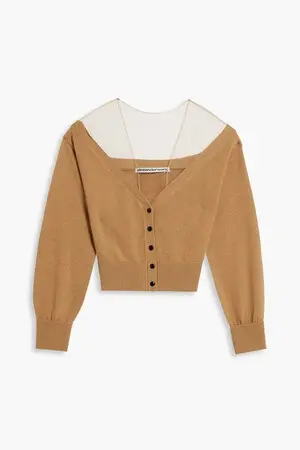 Alexander Wang Cropped Tullepaneled Woolblend Cardigan