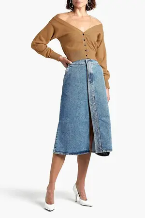 Alexander Wang Cropped Tullepaneled Woolblend Cardigan