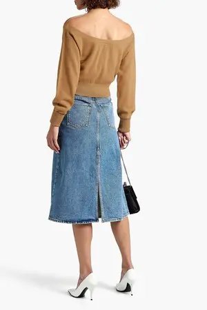 Alexander Wang Cropped Tullepaneled Woolblend Cardigan