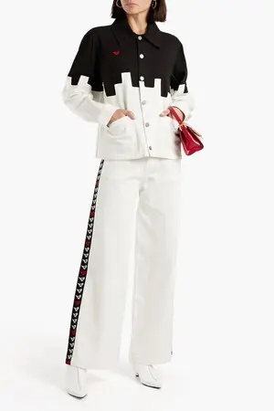 Alice + Olivia Fran Embroidered Twotone Denim Jacket