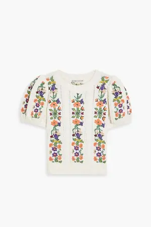 Alice + Olivia Alice Olivia Daren Embroidered Cableknit Woolblend Sweater