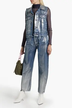 GANNI Metallic Coated High-rise Tapered Jeans