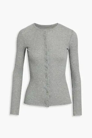 Enza Costa Ribbed Cotton And Cashmereblend Cardigan - Gray