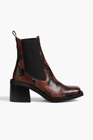 GANNI Snakeeffect Leather Chelsea Boots - Brown