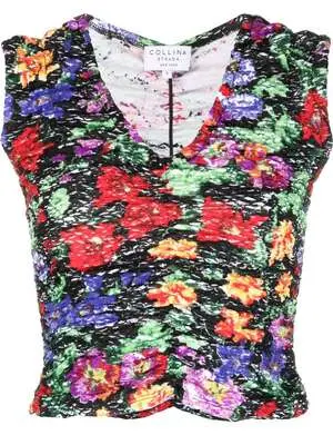 Collina Strada Floral-print Ruched Vest Top - Black