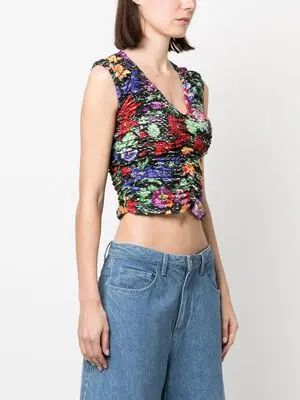 Collina Strada Floral-print Ruched Vest Top - Black