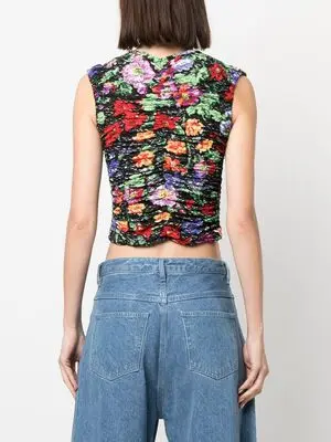 Collina Strada Floral-print Ruched Vest Top - Black