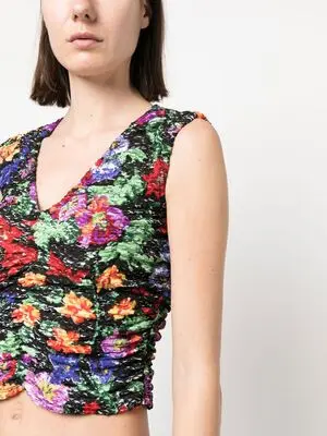 Collina Strada Floral-print Ruched Vest Top - Black