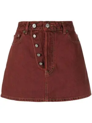 GANNI Asymmetric-button Denim Mini Skirt - Red