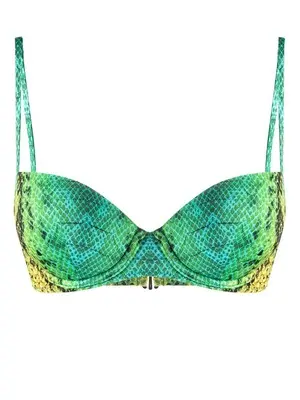 NOIRE SWIMWEAR Snakeskin-print Bikini Top - Green