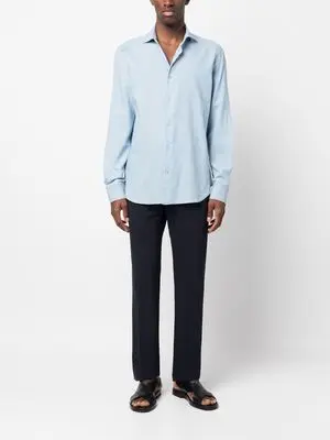 Fedeli Poplin Long-sleeve Shirt - Blue