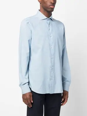 Fedeli Poplin Long-sleeve Shirt - Blue