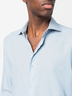 Fedeli Poplin Long-sleeve Shirt - Blue