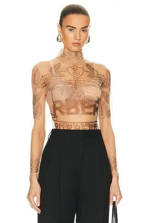 Burberry Printed Bodysuit In Nude