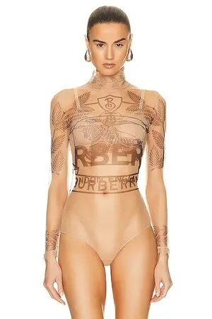 Burberry Printed Bodysuit In Nude