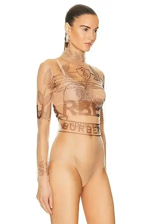 Burberry Printed Bodysuit In Nude