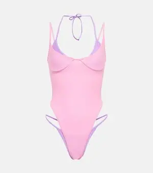 SAME Double Layer One-piece Swimsuit - Pink