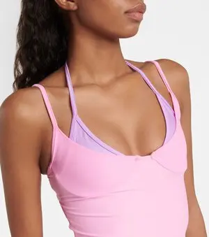 SAME Double Layer One-piece Swimsuit - Pink