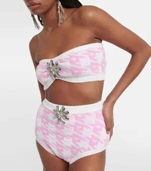 AREA Houndstooth Wool-blend Bandeau Top