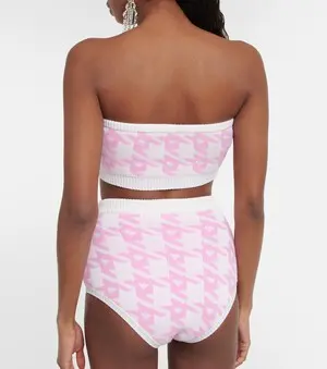 AREA Houndstooth Wool-blend Bandeau Top